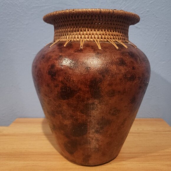 Lombok | Accents | Indonesian Terracotta Woven Rattan Vase Lombok 85 X ...